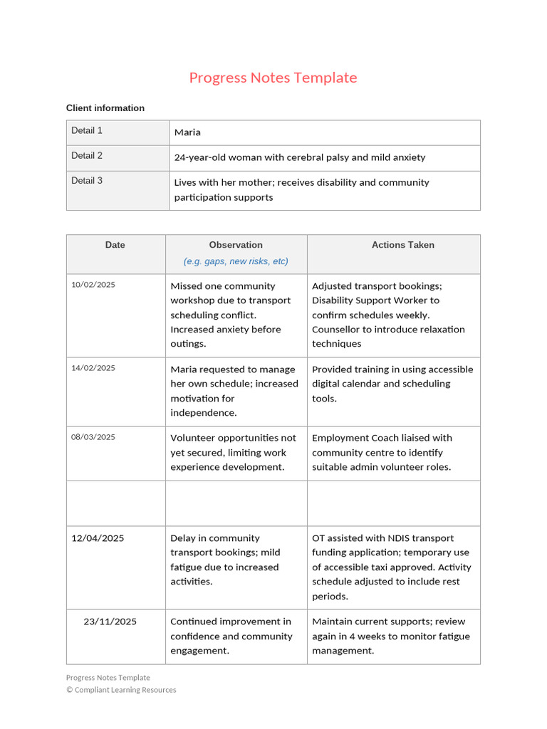 Progress Notes | PDF | Disability | Behavioural Sciences