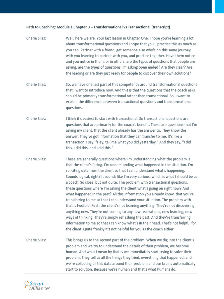 Transformational vs Transactional Coaching | PDF
