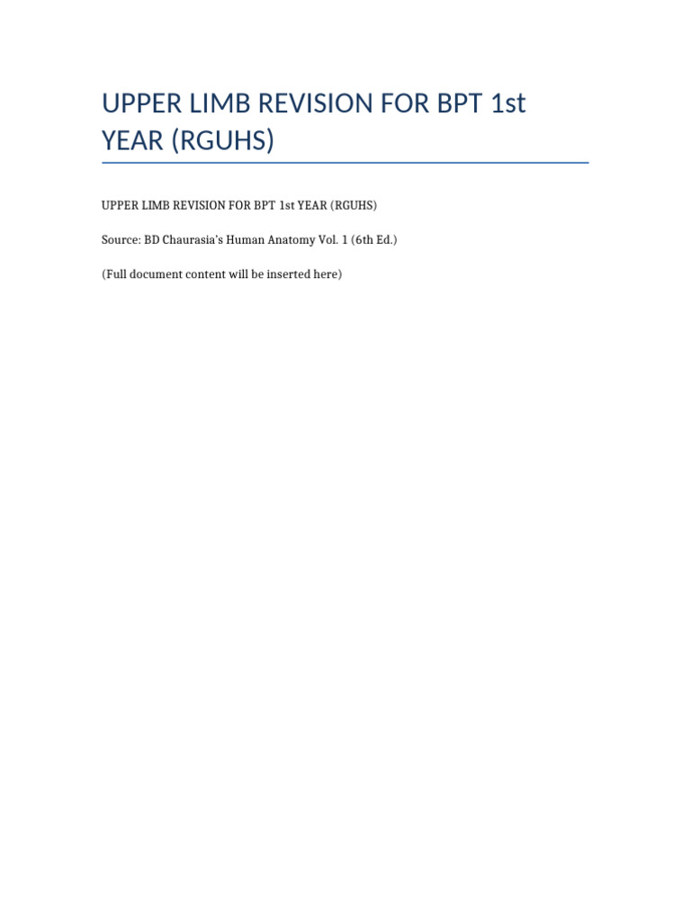 Upper Limb Revision BPT | PDF