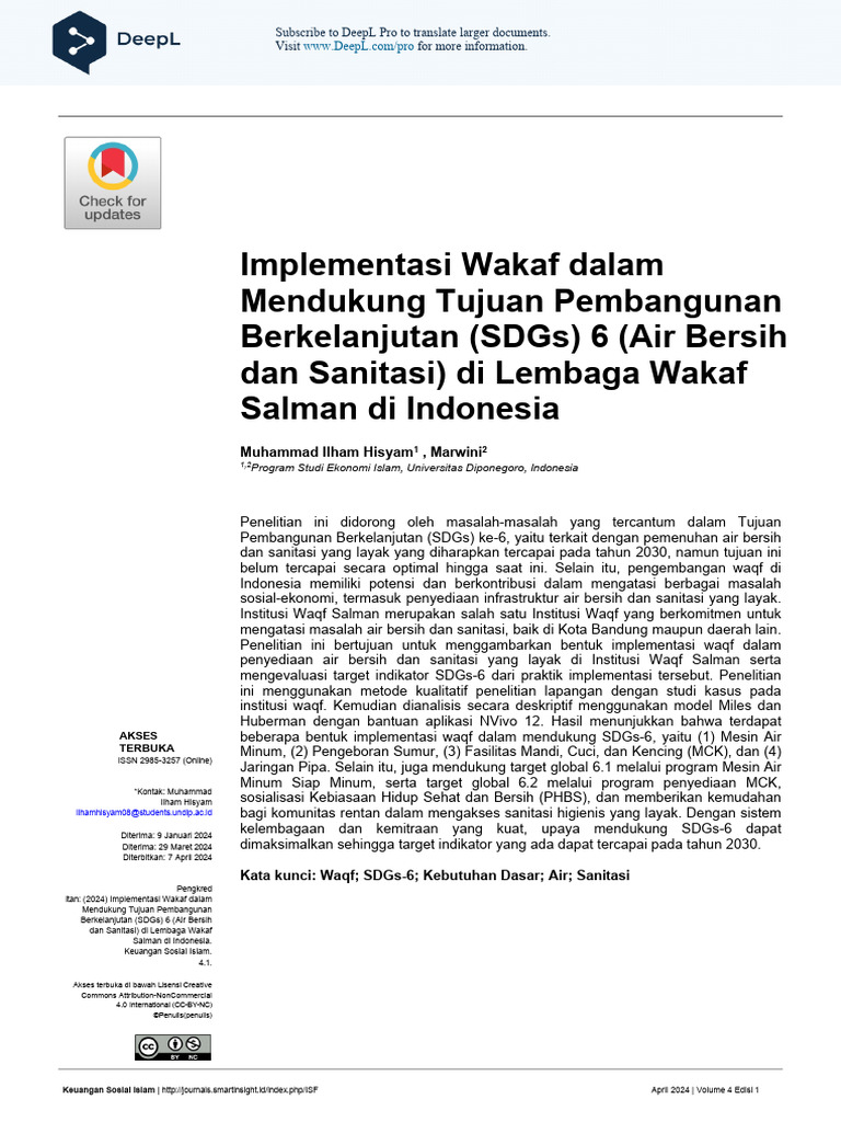 Implementasi Wakaf untuk SDGs 6 di Indonesia | PDF