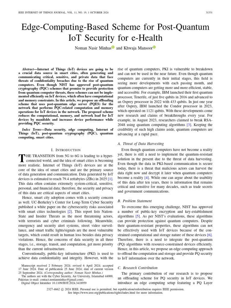 Post-Quantum IoT Security via Edge Computing | PDF | Internet Of Things ...