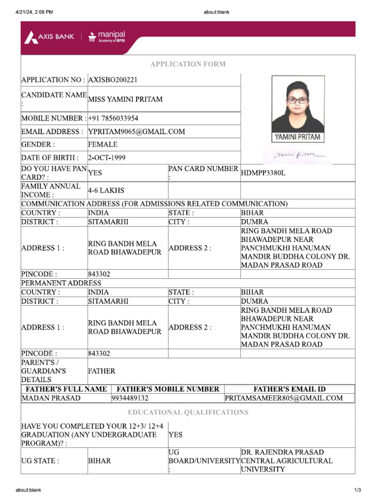 Axis Bank Operation Application | PDF