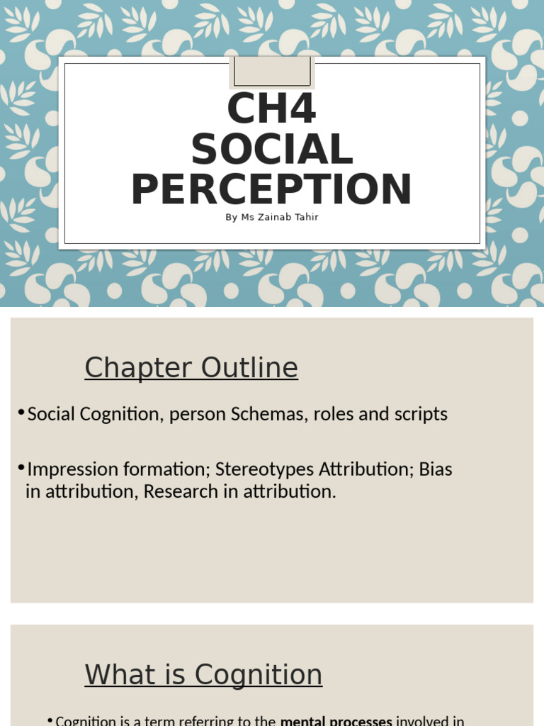 Chapter 4 (Social Perception) | PDF | Schema (Psychology) | Bias