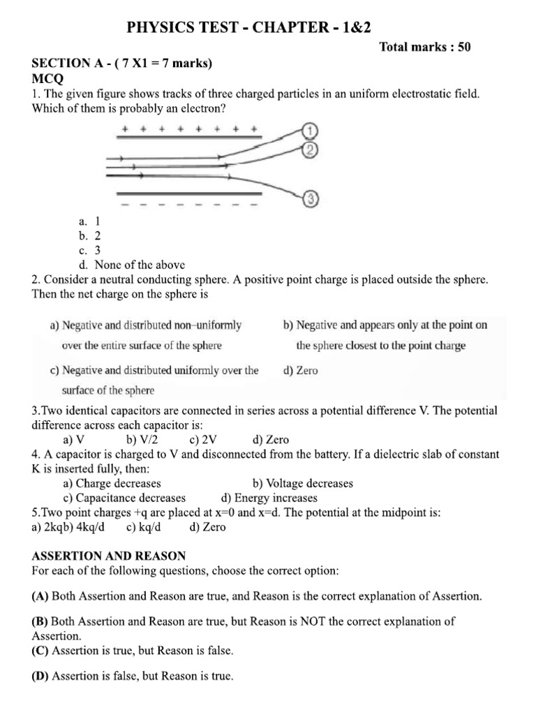 PHY CHP 1 & 2 50 Marks Test | PDF