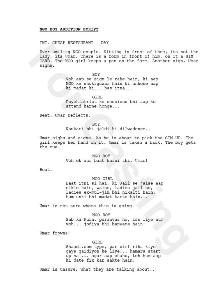 NGO Boy Audition Script for Casting | PDF
