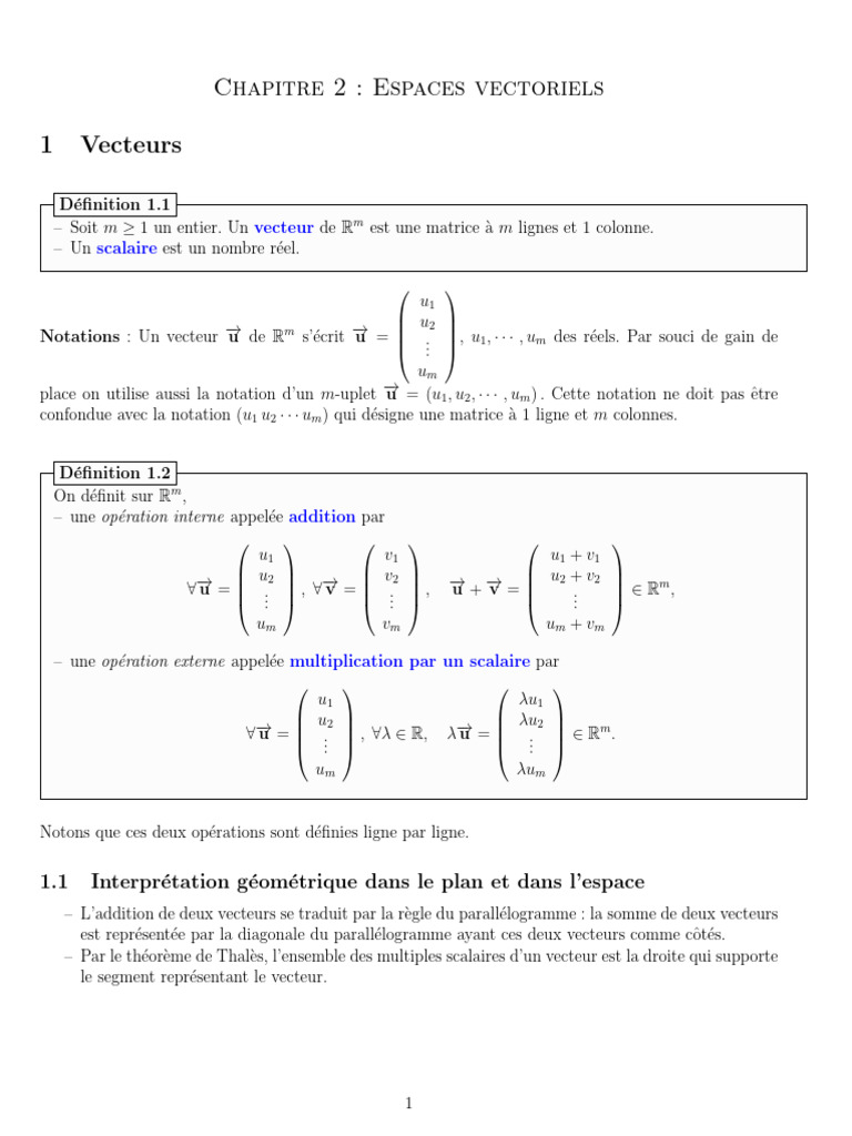 Introduction aux espaces vectoriels | PDF | Base (algèbre linéaire ...