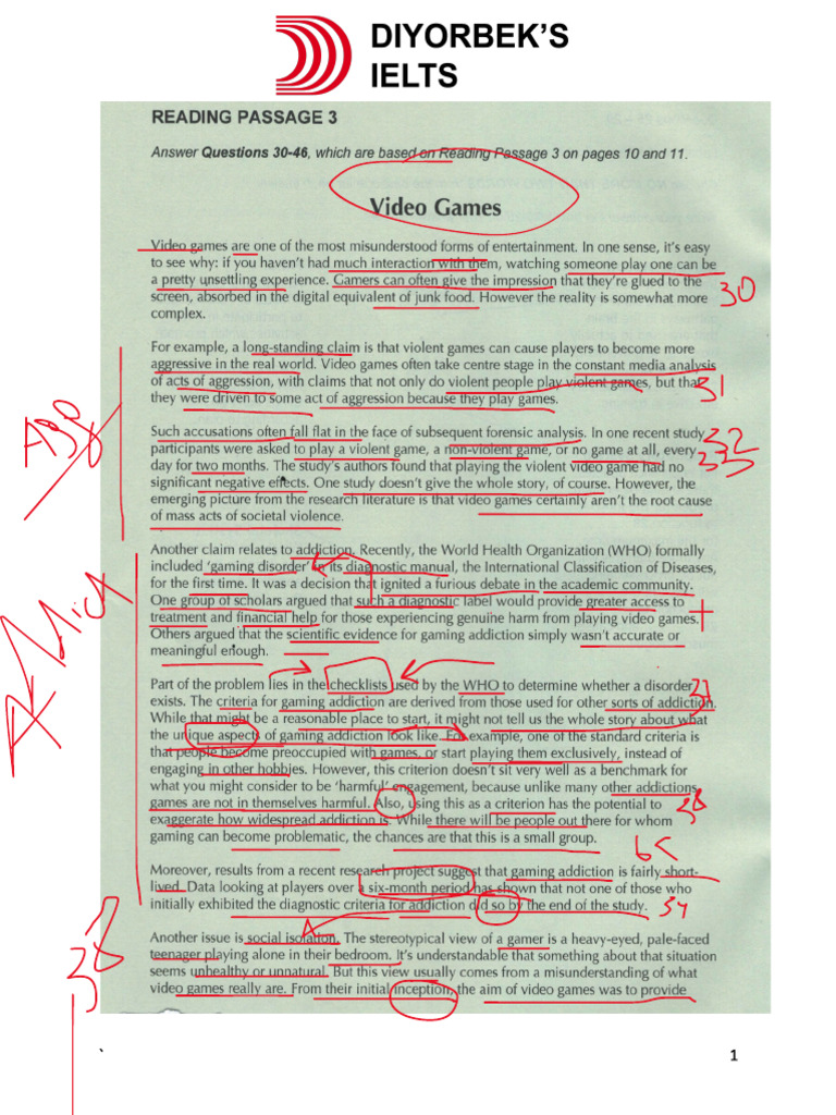 Day 1 Passage 3 Video Games Notes @skillsy | PDF