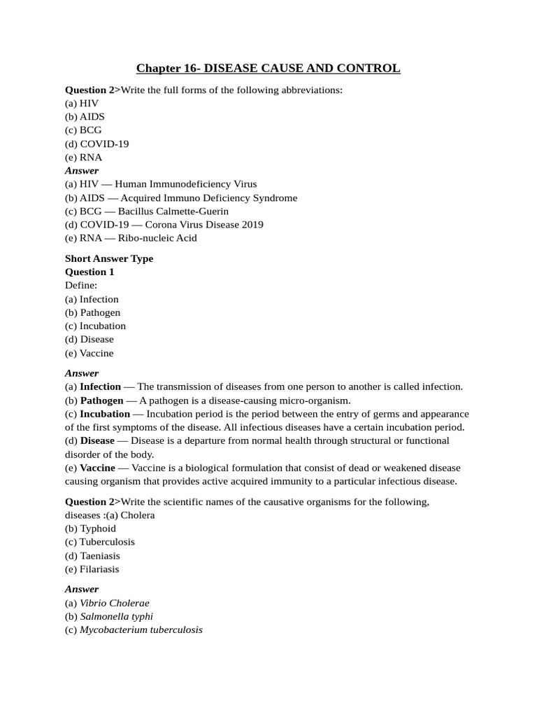 Chapter 16 - DISEASE CAUSE AND CONTROL | PDF | Infection | Pathogen