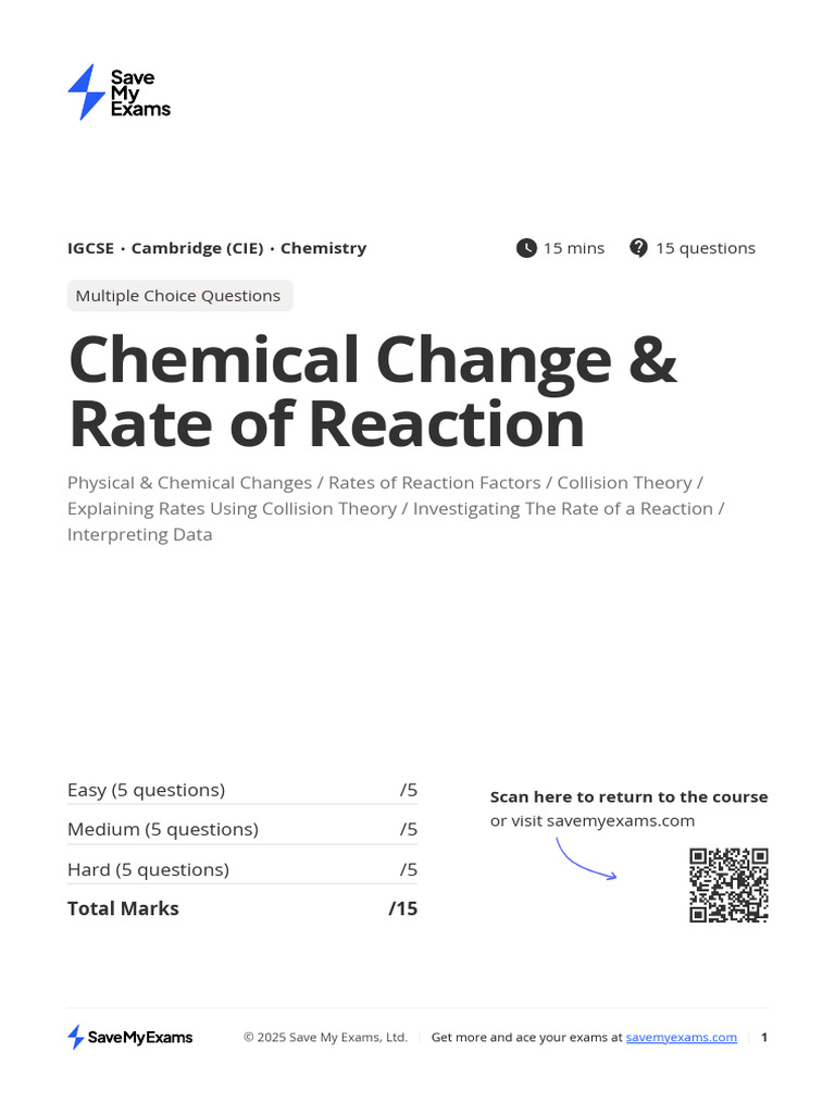 Chemical Changes & Reaction Rates Quiz | PDF | Chemical Reactions ...