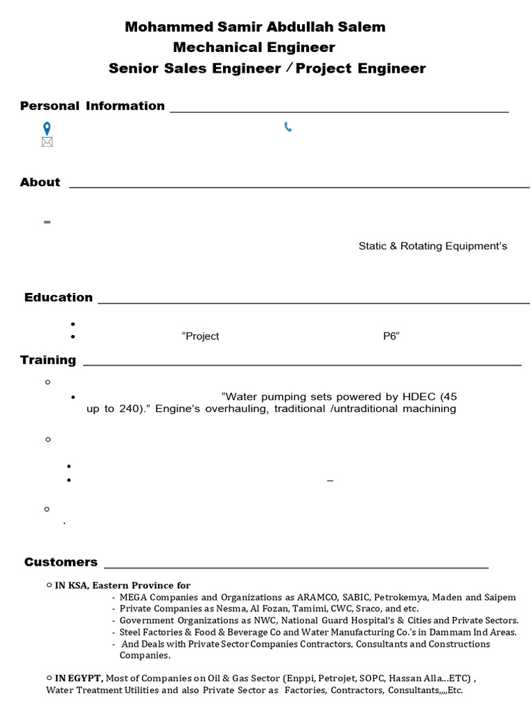 CV Mohamed Samir Saudi Arabia | PDF | Pump | Pipe (Fluid Conveyance)