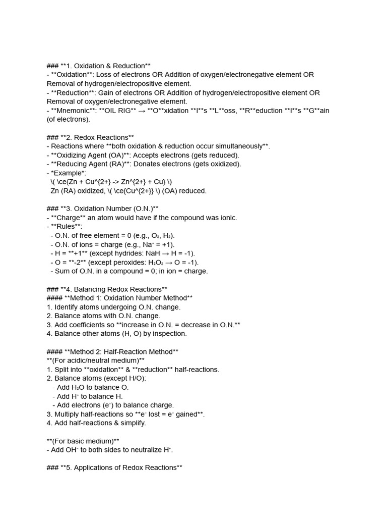 Chemistry. (Redox Reactions) | PDF