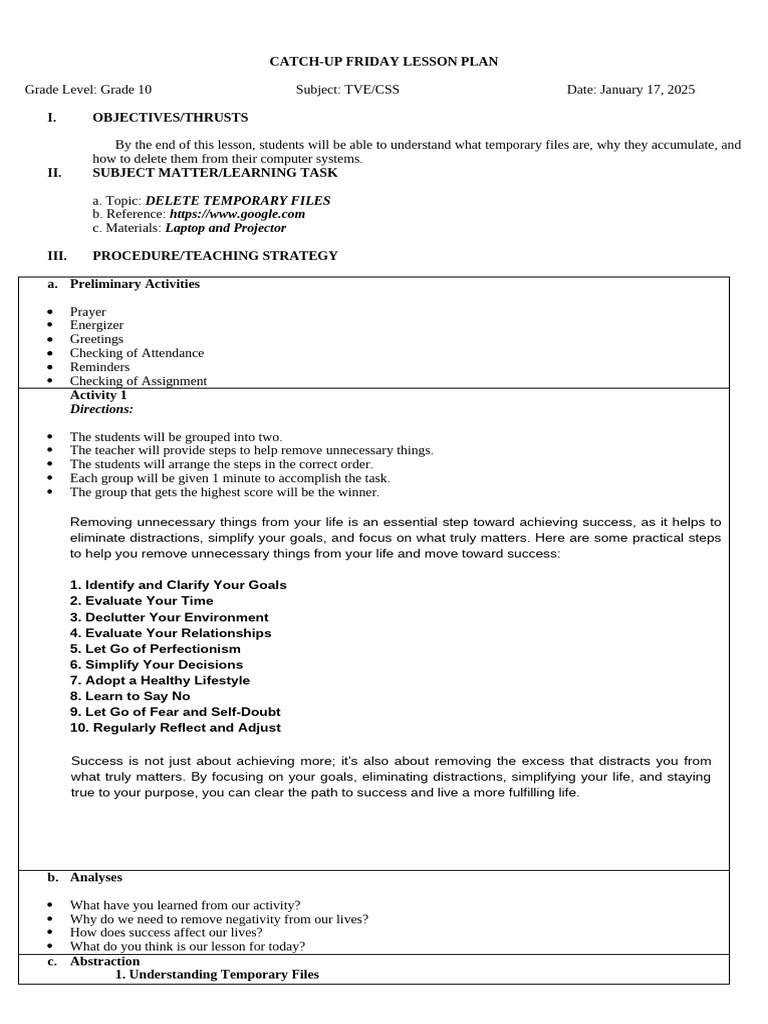 Catch Up Friday Lesson Plan Grade 10 | PDF | Computer File | Computer Architecture
