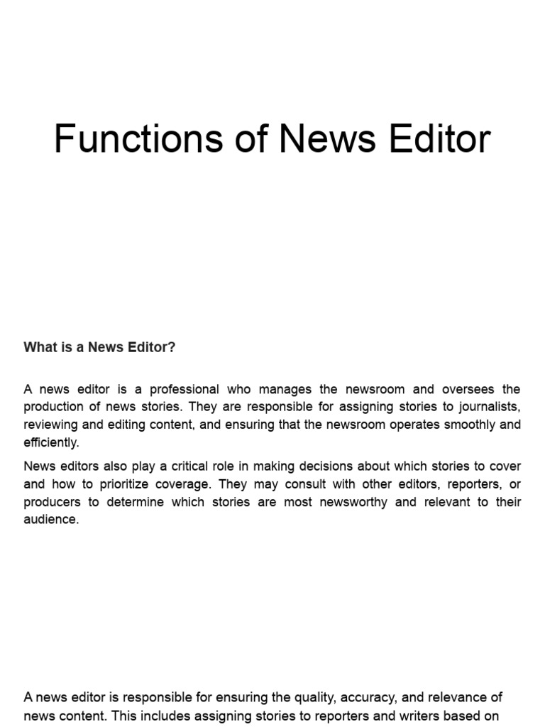 Fuctions of News Editor | PDF | Copy Editing | News