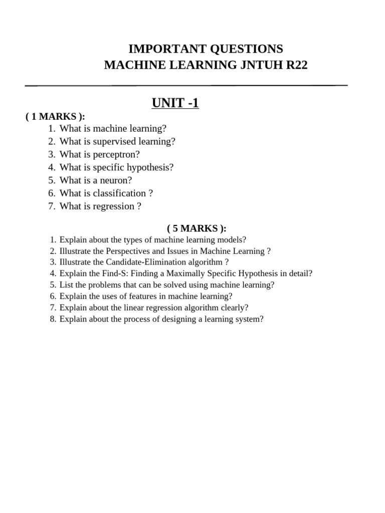 ML Imp Questions | PDF | Machine Learning | Support Vector Machine