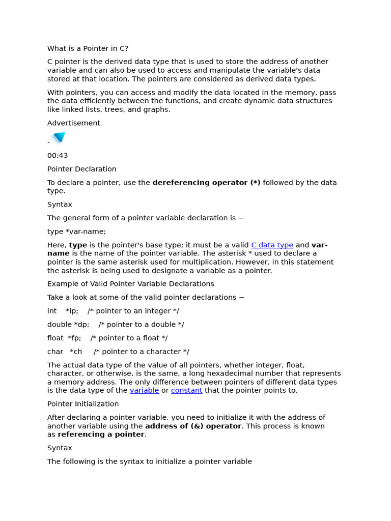 pointers | PDF | Pointer (Computer Programming) | Data Type