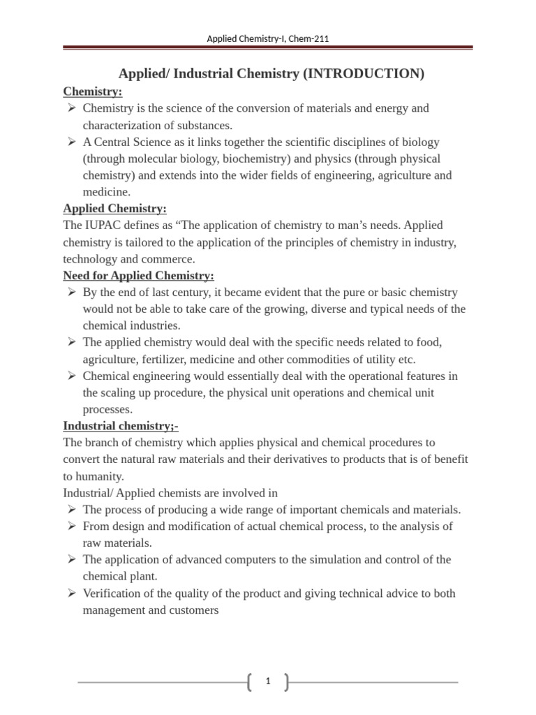 Overview of Applied Chemistry Concepts | PDF | Chemical Industry ...