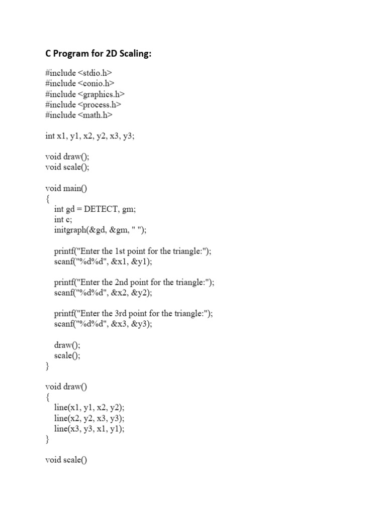 C Program For 2D Scaling & Rotation | PDF | Function (Mathematics ...