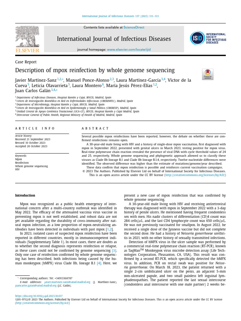 Description of Mpox Reinfection by Whole Genome Se | PDF | Infection | Hiv