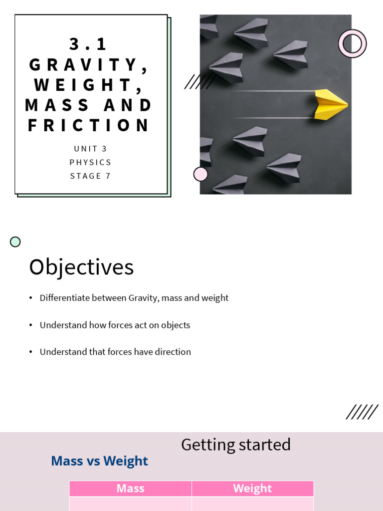 3.1 Gravity, Weight, Mass and Friction | PDF | Weight | Mass