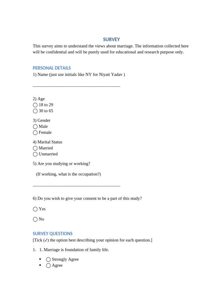 Marriage Survey Form 1 | PDF | Marriage | Chess Theory