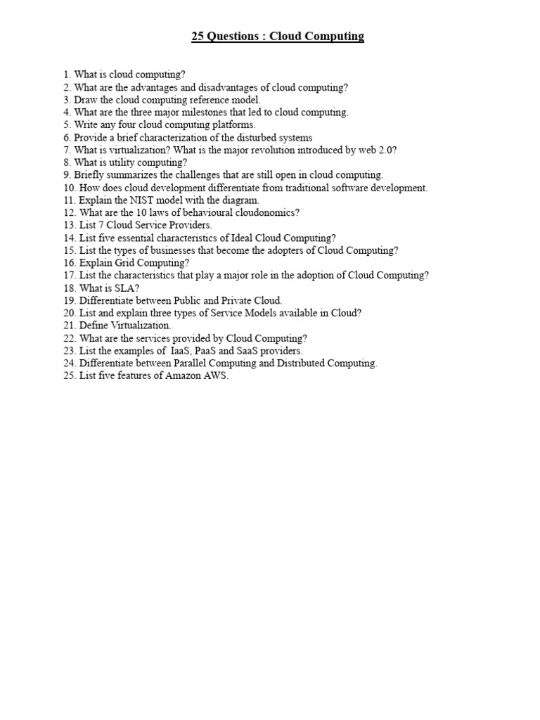 25 Questions Cloud Computing | PDF