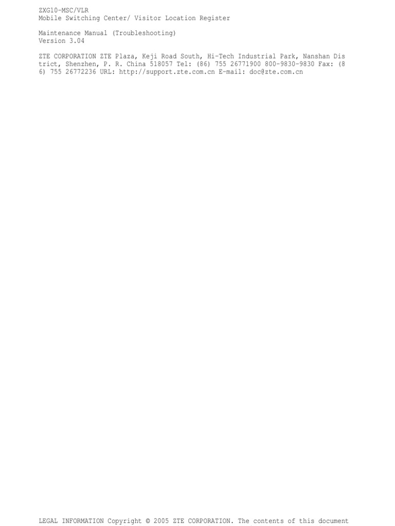 Sjzl20060176 ZXG10 MSC VLR V3!1!04 Maintenance Manual Troubleshooting ...