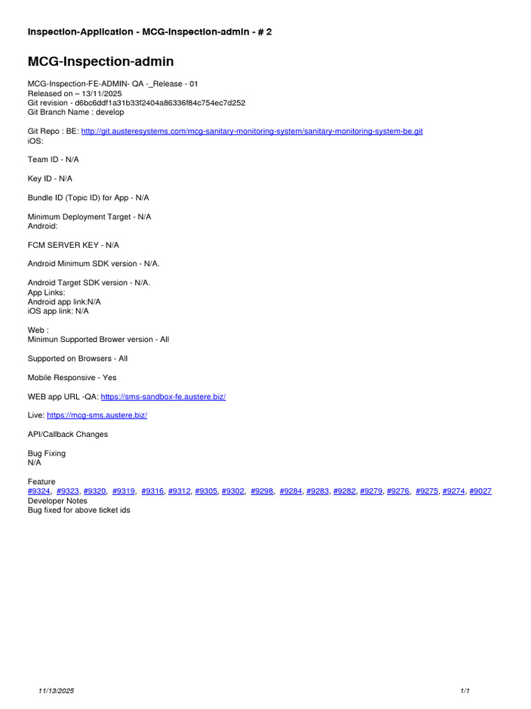 MCG Inspection Admin | PDF