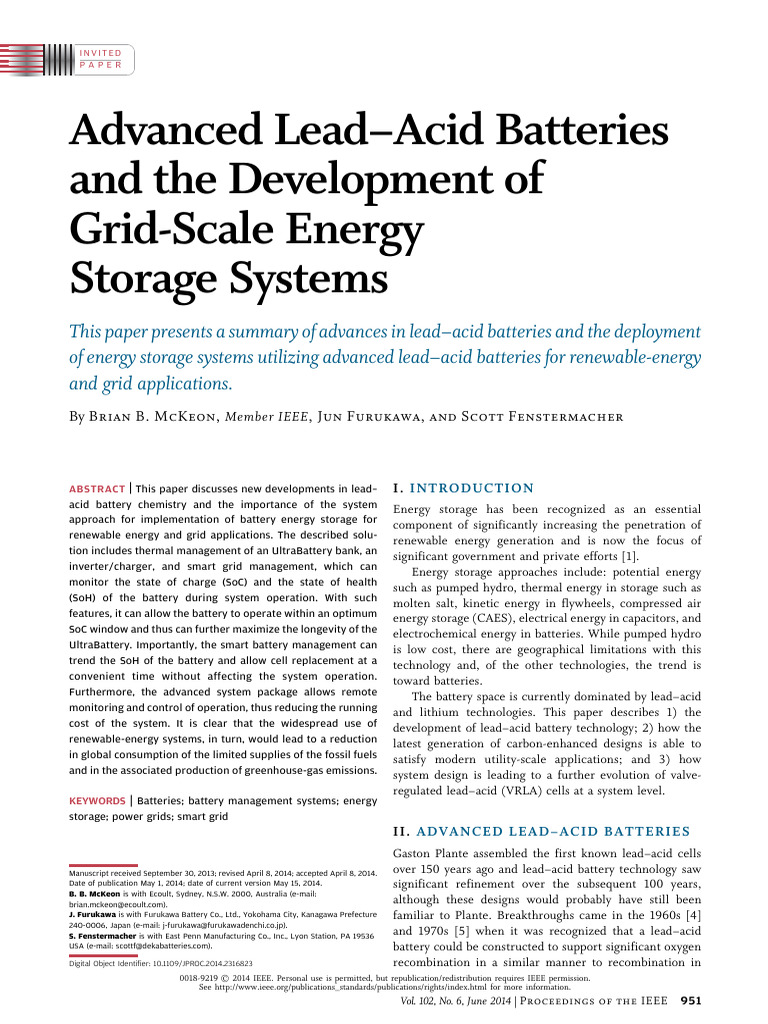Advanced Lead Acid Batteries and The Development of Grid Scale Energy ...