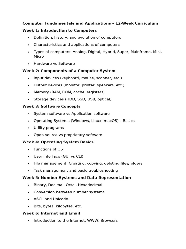 12-Week Computer Fundamentals Course | PDF | Operating System ...