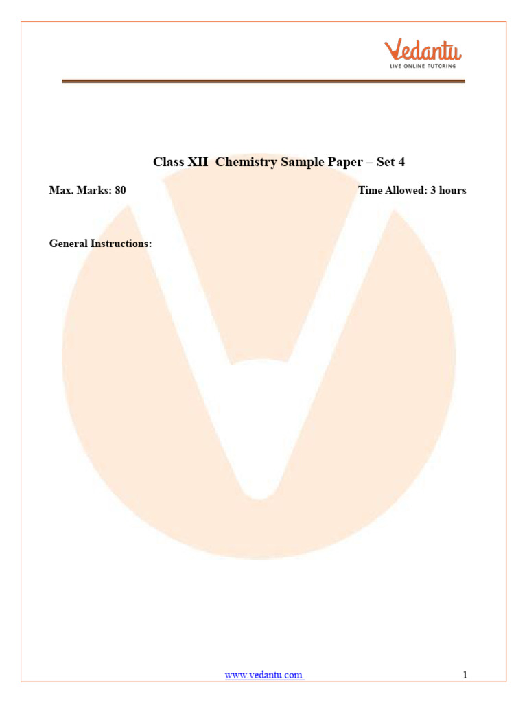 Class XII Chemistry Sample Paper Set 4 | PDF | Transition Metals ...