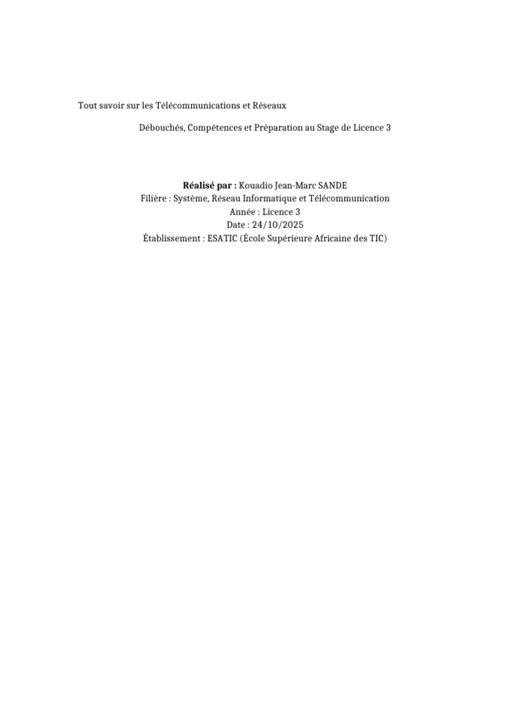 Télécommunications : Débouchés et Compétences | PDF ...