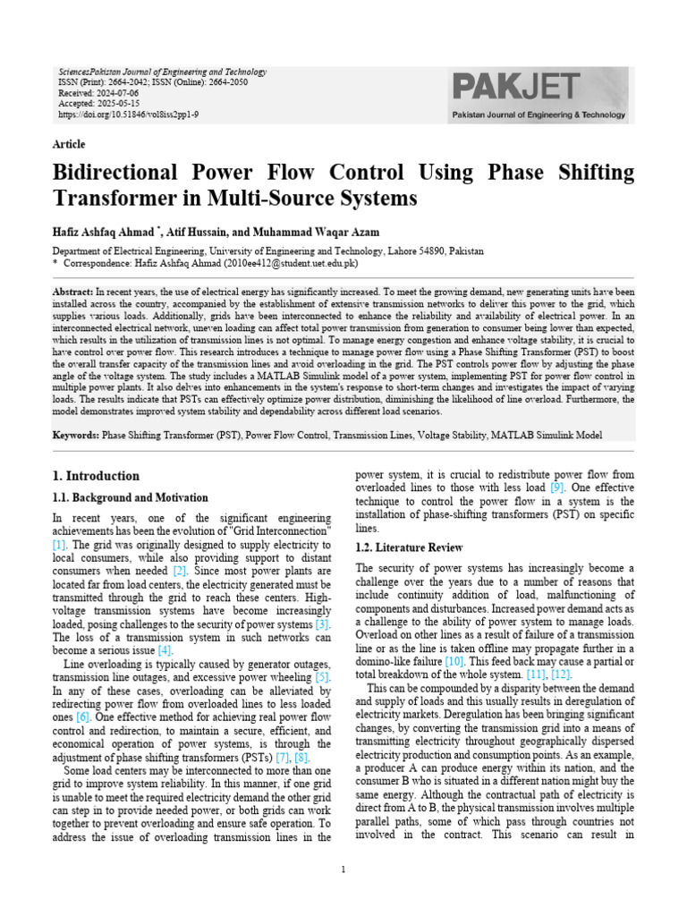 Power Flow Control with Phase Shifting Transformer | PDF | Electric ...