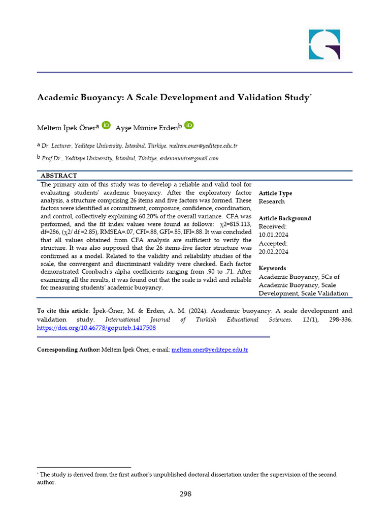 Academic Buoyancy Scale Development Study | PDF | Factor Analysis ...