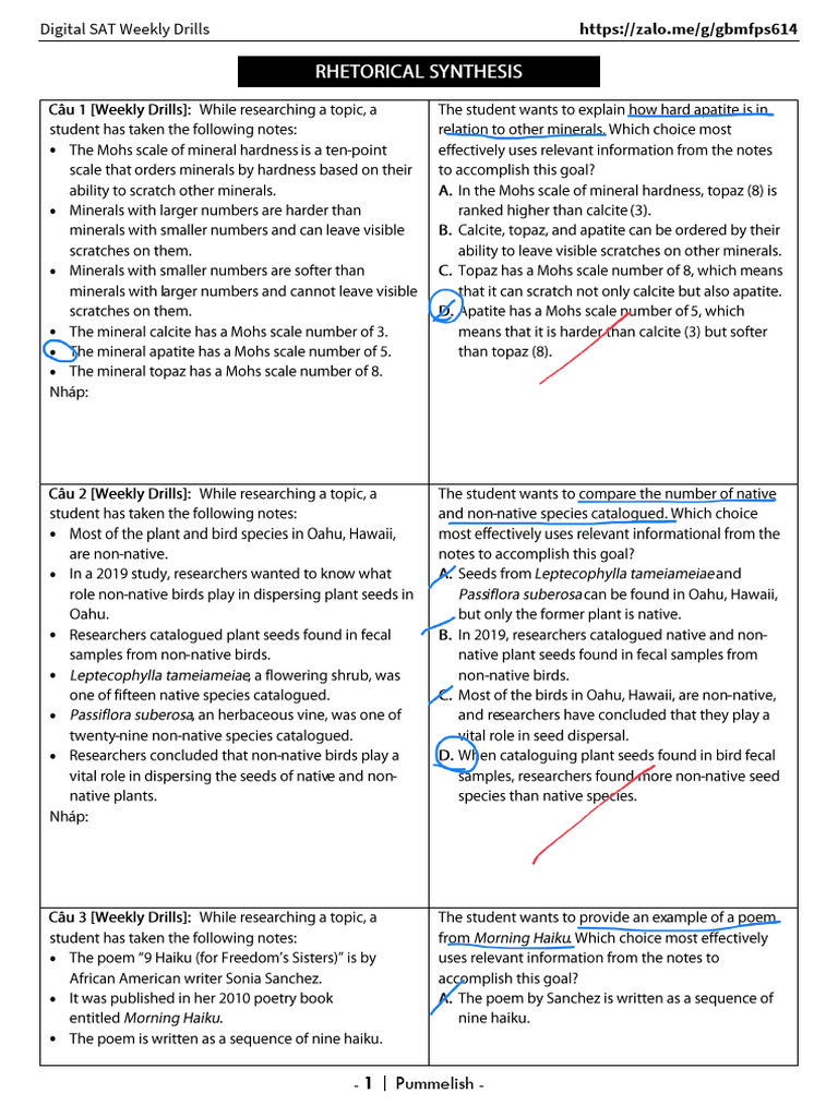 Digital SAT Weekly Practice Drills | PDF