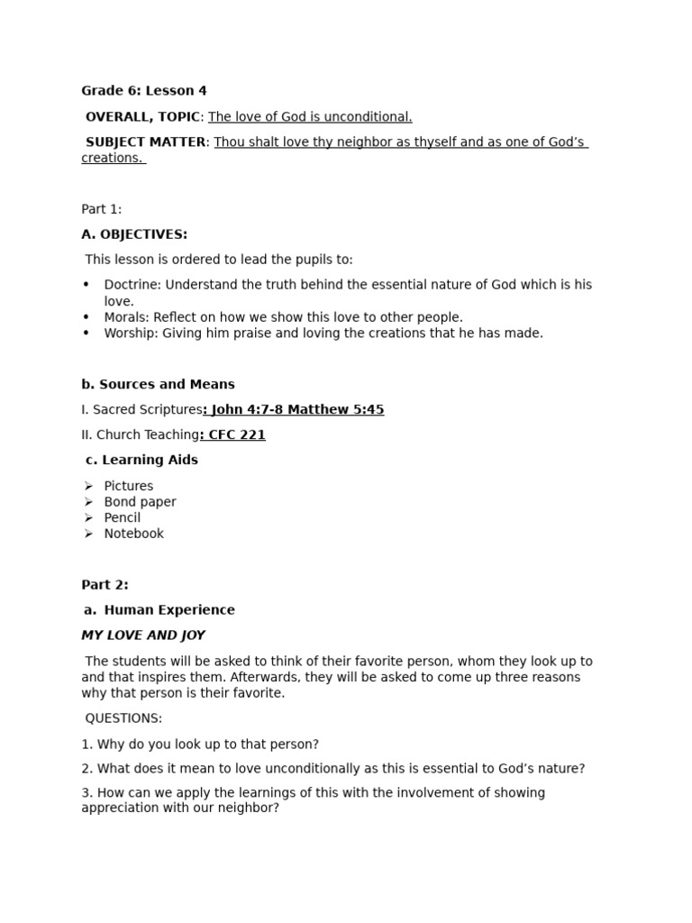 Lesson Plan | PDF | God | Love