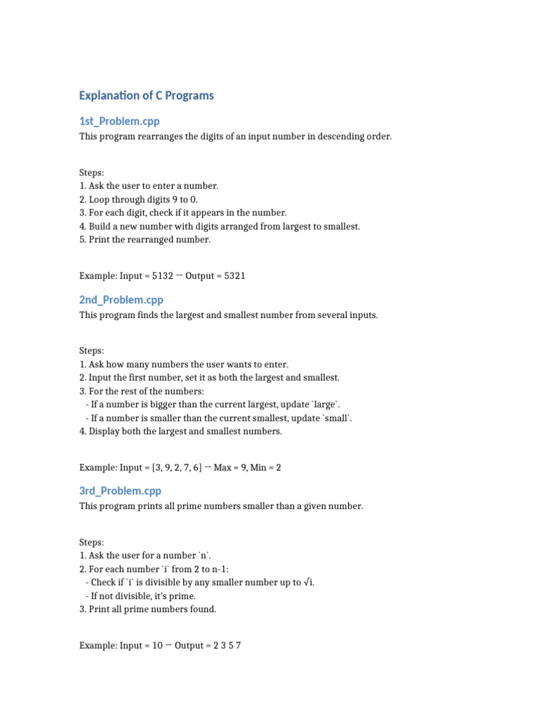 Explanation of C Programs | PDF