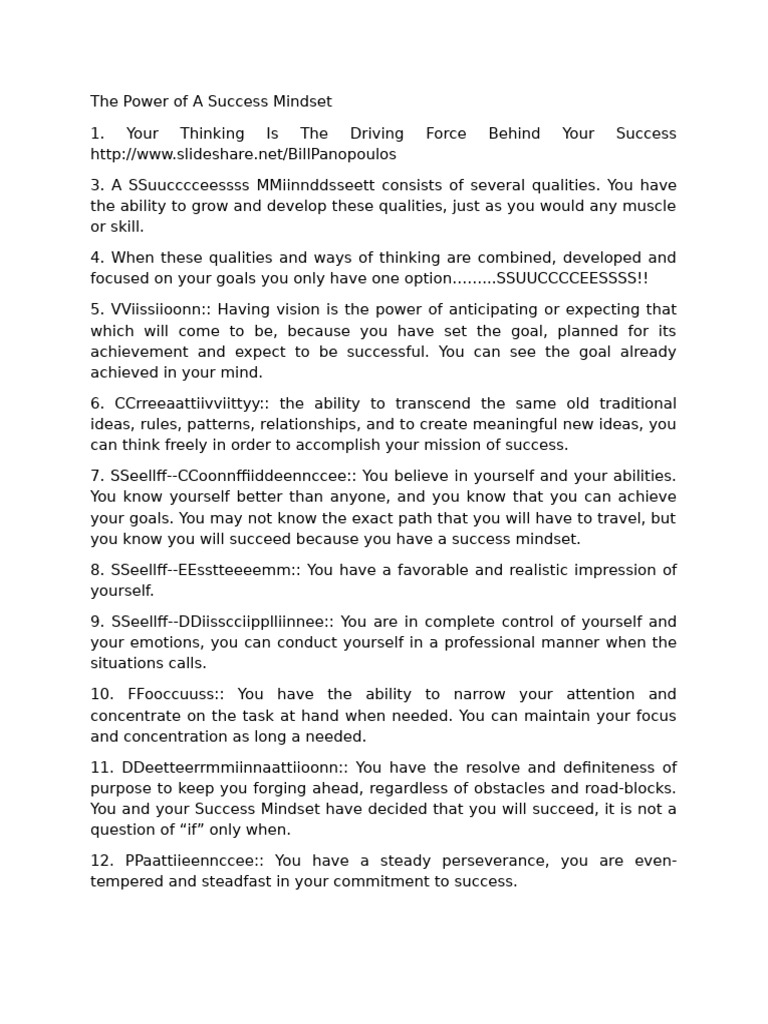 The Power of A Success Mindset - SCRIPT | PDF | Goal | Mindset