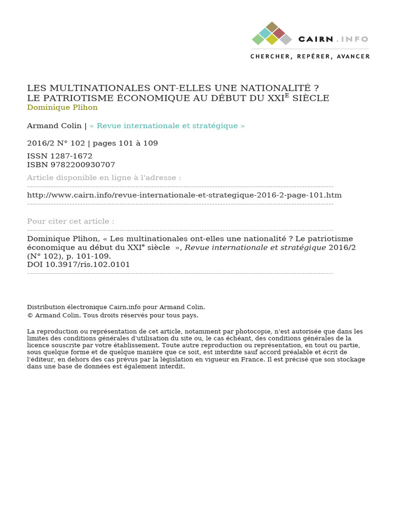Nationalité des multinationales et économie | PDF | Globalisation ...