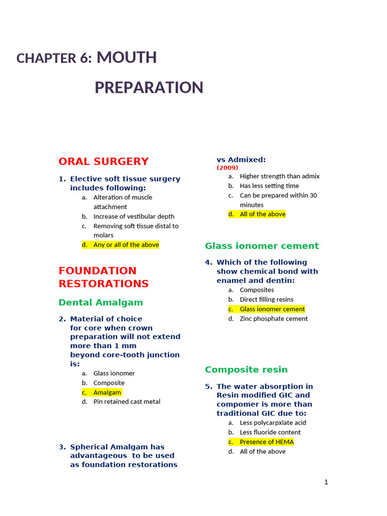 Chapter 6 - Mouth Preparation 2 | PDF | Dentistry Branches | Dentistry