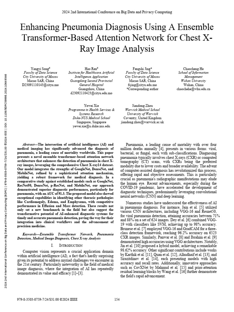 Enhancing Pneumonia Diagnosis Using A Ensemble Transformer Based | PDF | Deep Learning ...