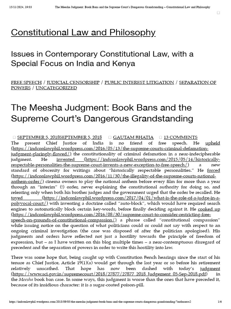 The Meesha Judgment - Book Bans and The Supreme Court's Dangerous ...