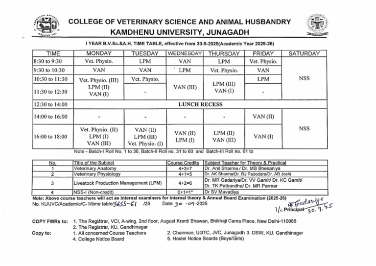 1st Year Time-Table (AY 2025-26) | PDF