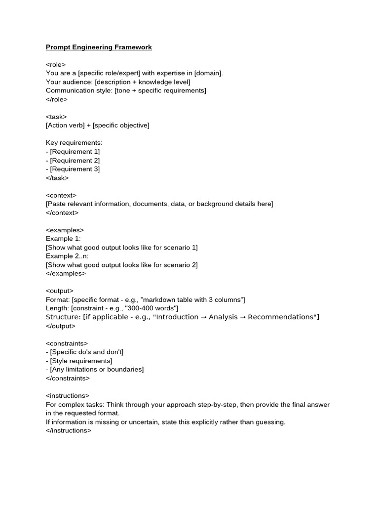 Prompt Engineering Framework Guide | PDF