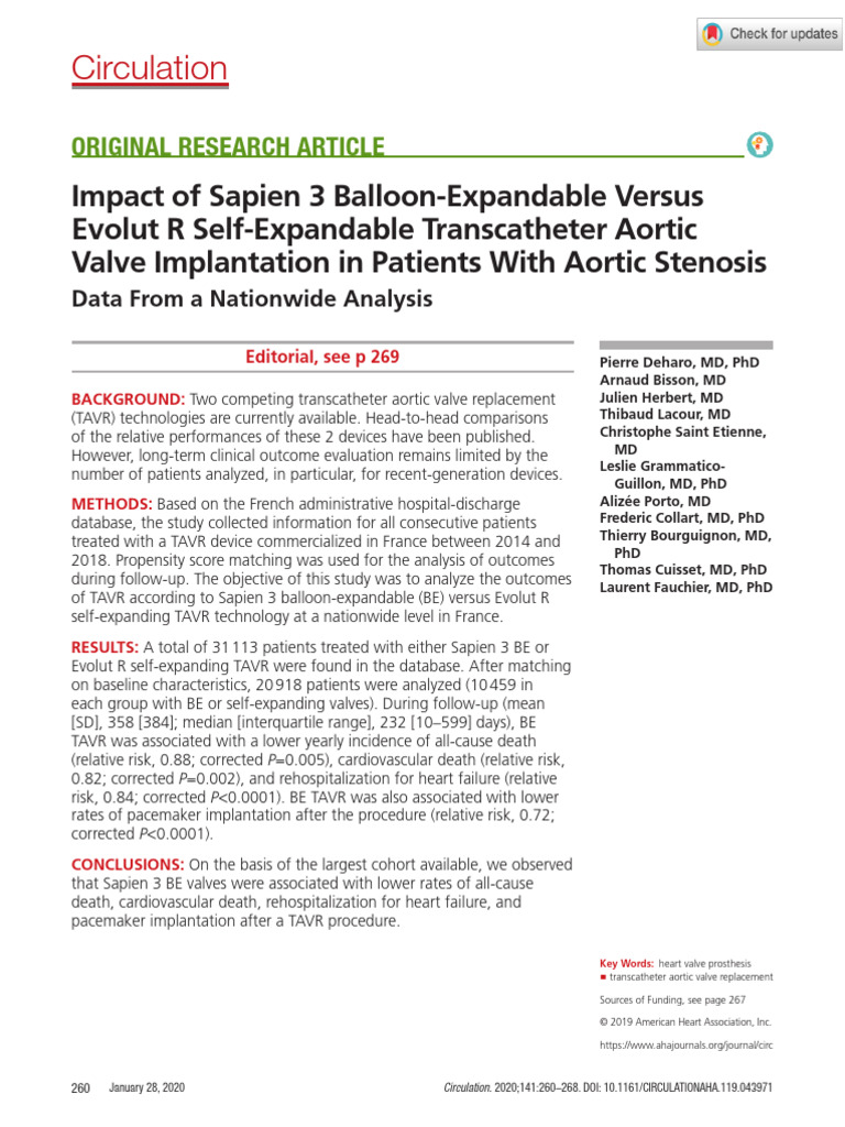 Deharo Et Al Impact of Sapien 3 Balloon Expandable Versus Evolut R Self ...