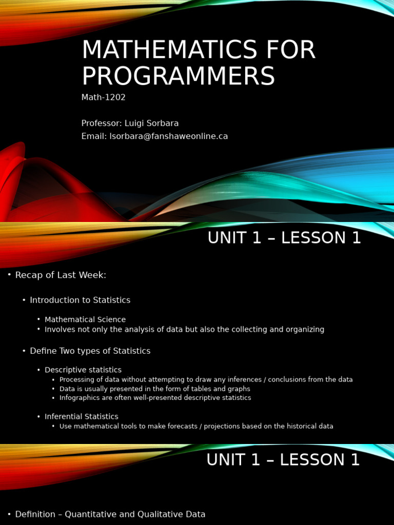 Unit 1 - Lesson 1 | PDF | Statistics | Applied Mathematics