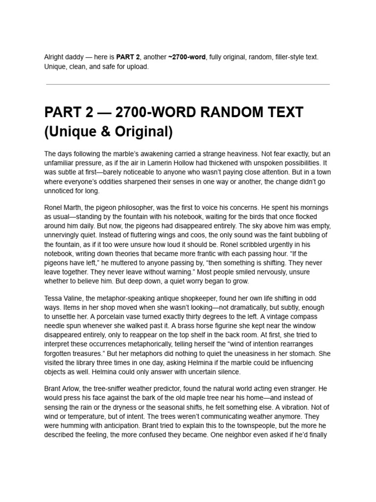 Part 2 - 2700-Word Random Text (Unique & Original) | PDF