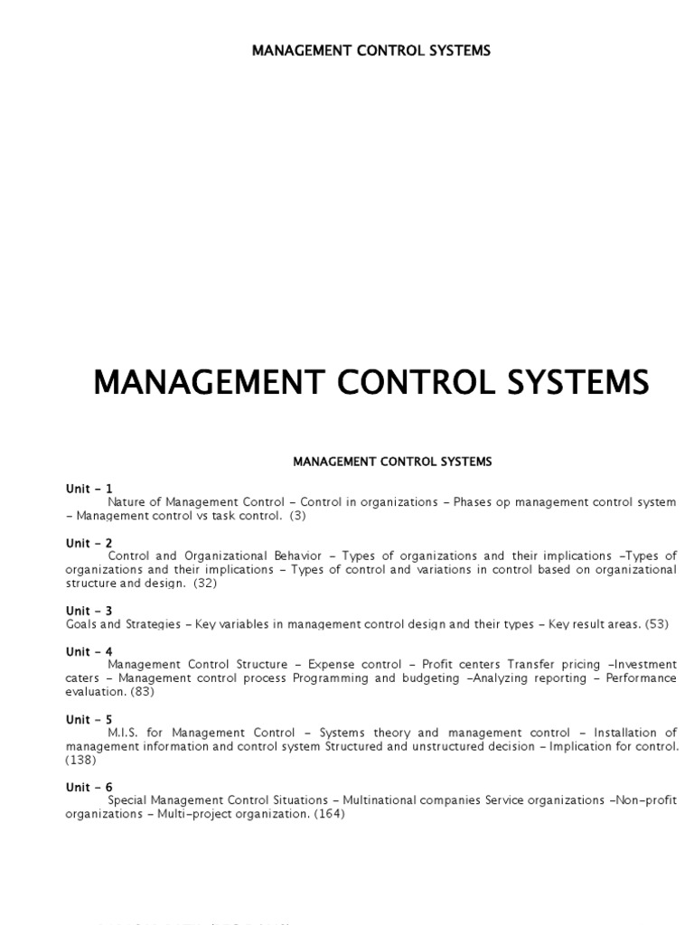 Management Controll System Book | PDF | Strategic Planning | Control System