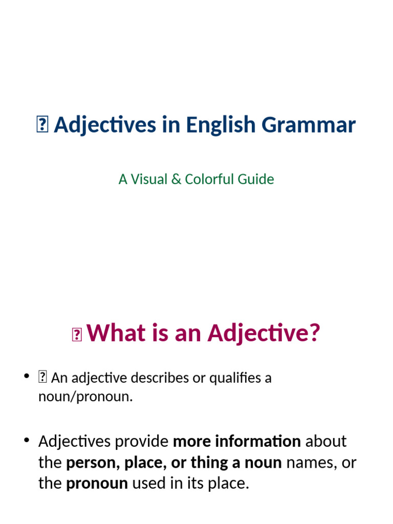 Adjectives Grammar Colorful | PDF