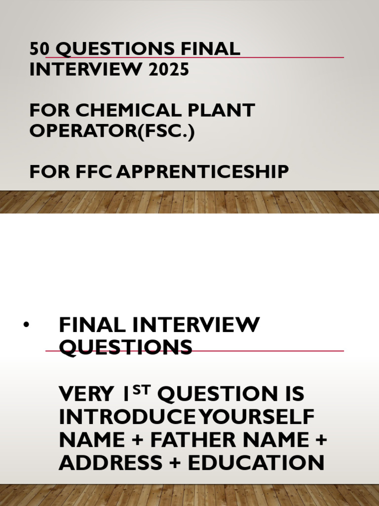 Final Interview Questions for Chemical Operators | PDF | Chemistry ...