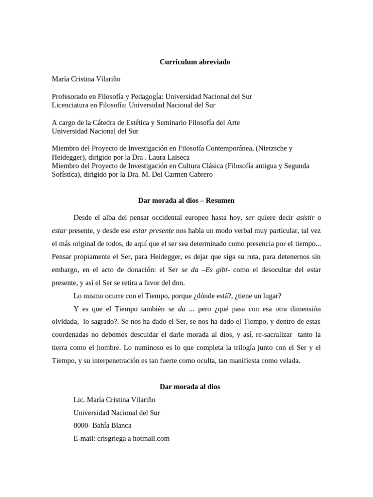 Vilariño - Dar Morada Al Dios | PDF | Martin Heidegger | Divinidad